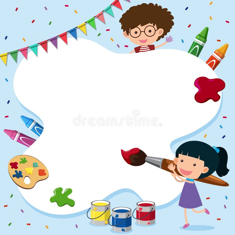 Border Template with Kid and Painting Tools Stock Vector - Illustration ...