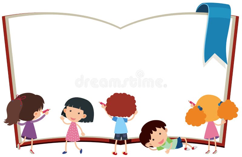 Border Template with Kids and Book Stock Vector - Illustration of blank ...