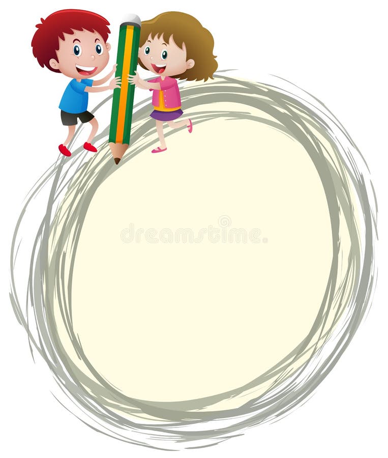 Border Template with Kids and Pencil Stock Vector - Illustration of ...