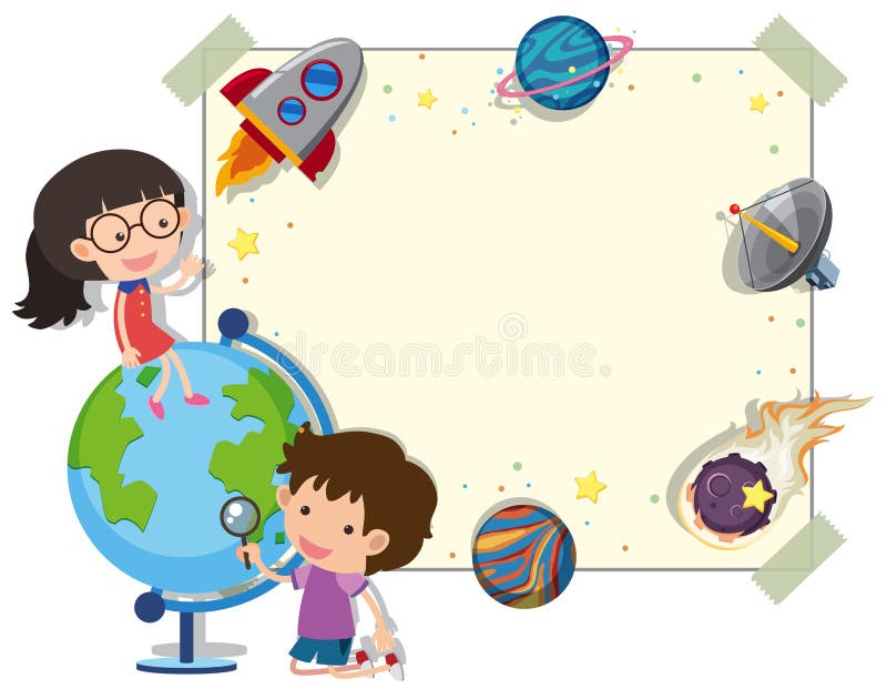 Border Template with Kids and Planets Stock Vector - Illustration of ...