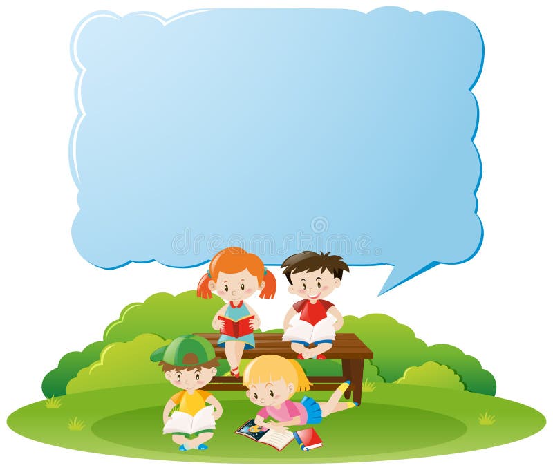 Border Template with Kids Reading Books in Park Stock Vector ...