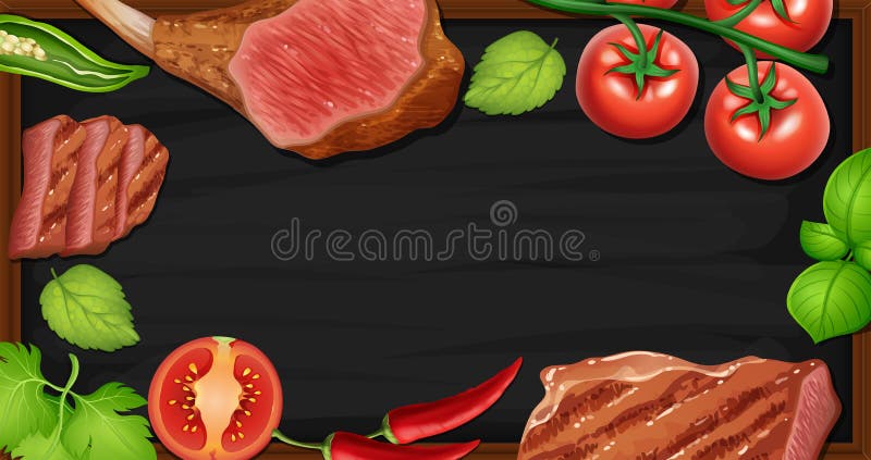 Border Template with Meat and Vegetables Stock Vector - Illustration of ...