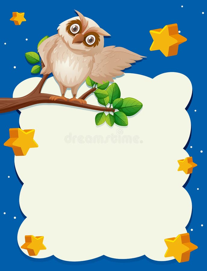 Border Template with Owl on Branch in Background Stock Vector ...