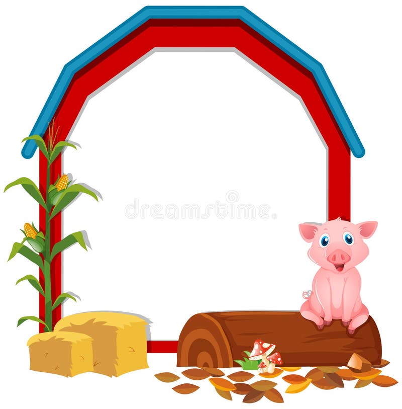 Border Template with Pig in the Barn Stock Vector - Illustration of ...
