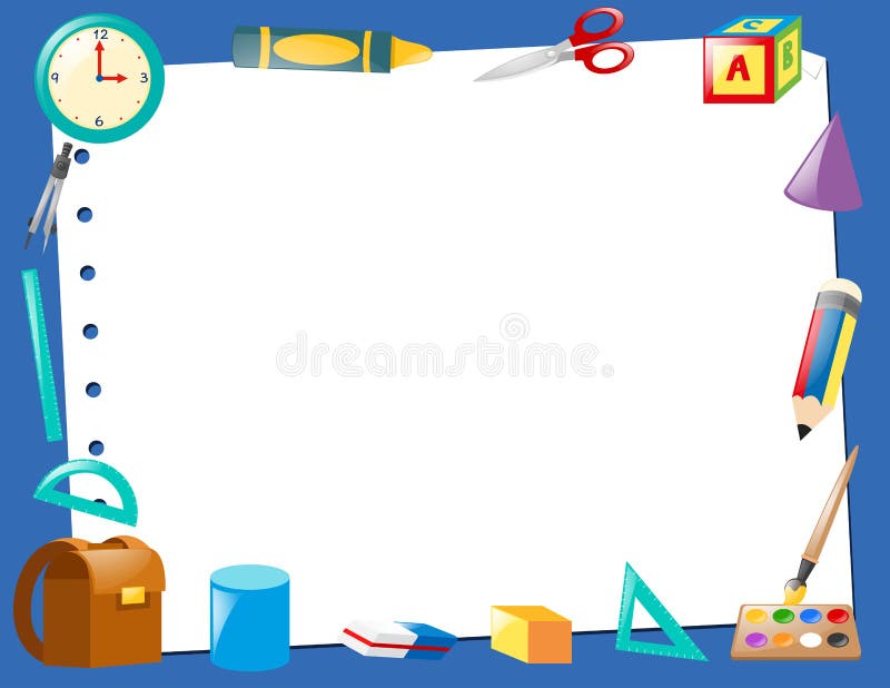Border Template with School Items Stock Vector - Illustration of eraser ...