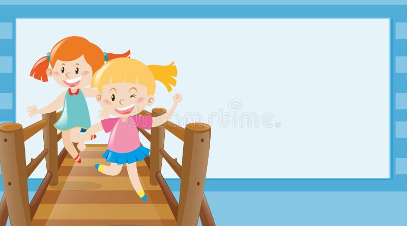 Border Template with Two Girls on the Bridge Stock Vector ...