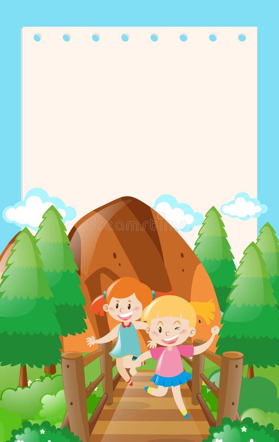 Border Template with Two Girls on the Bridge Stock Vector ...