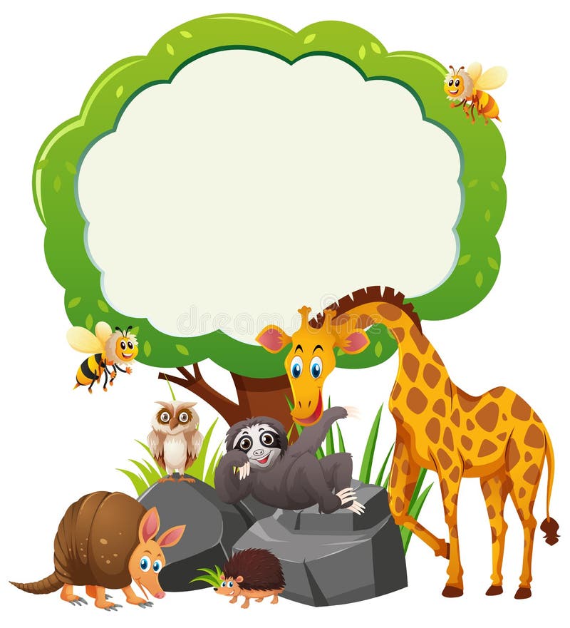 Border Template with Wild Animals Under the Tree Stock Vector ...