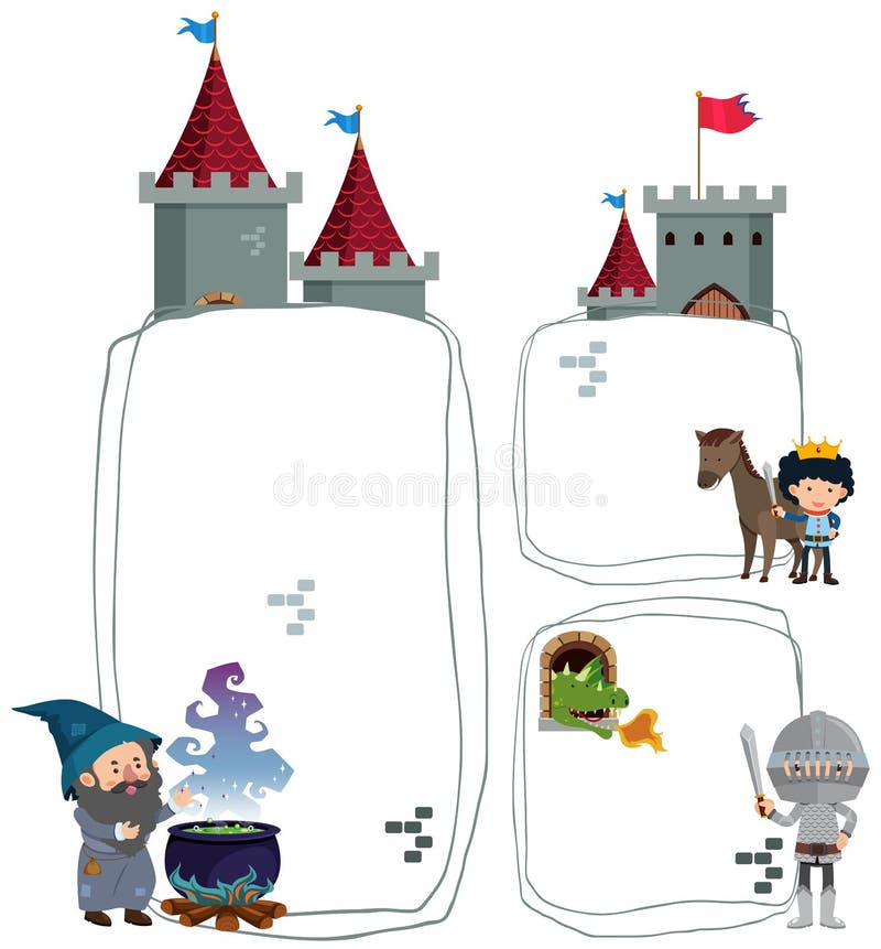 Border Template with Wizard and Knight Stock Vector - Illustration of ...