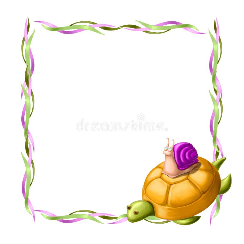 Border with Turtle and Snail Stock Illustration - Illustration of crawl ...