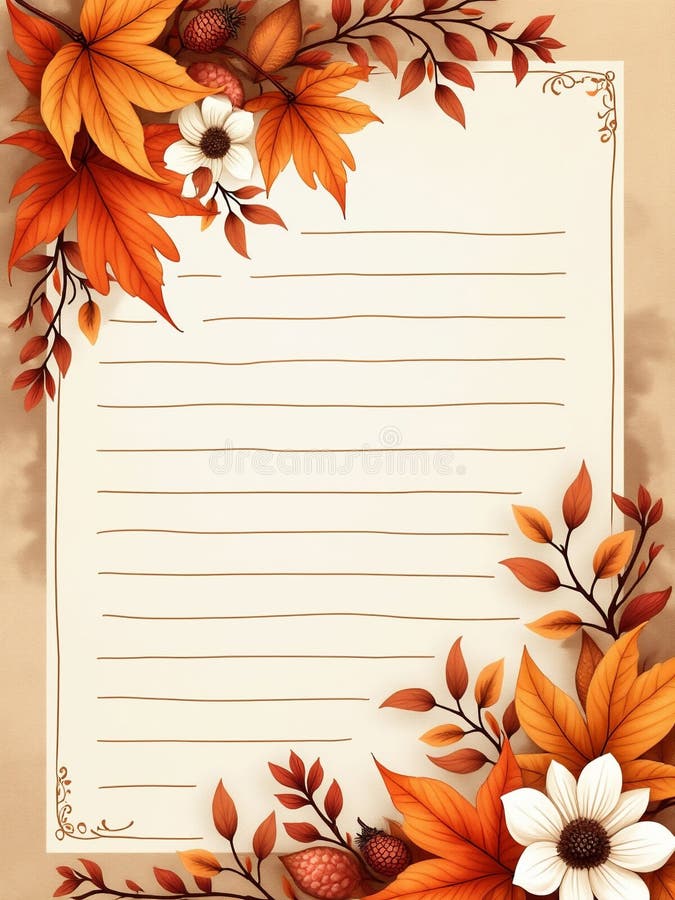 Border of Vibrant Orange Flowers and Leaves Frames a Lined Notepad ...