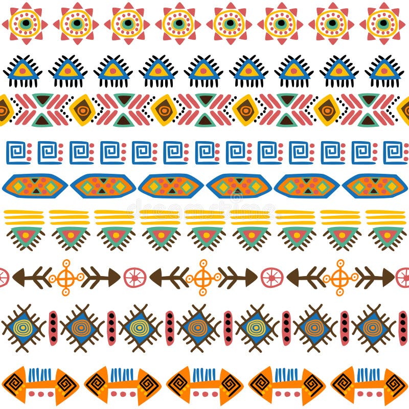 Borders with Colored Tribal Motifs Stock Vector - Illustration of paper ...