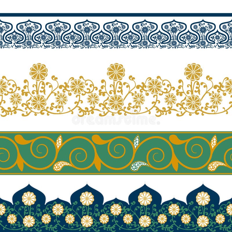 Borders Seamless Patterns with Chinese Floral Ornament. Vector ...