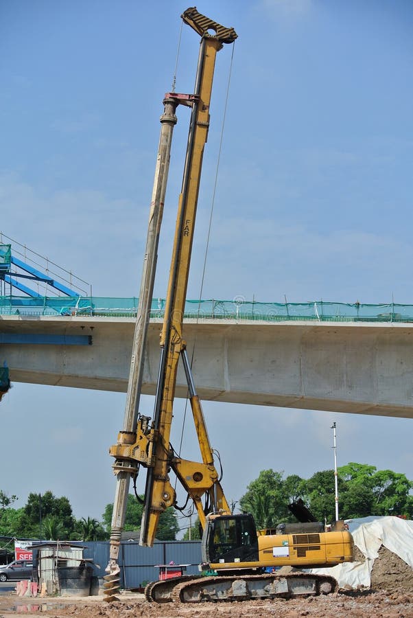 Bore Pile Rig at Construction Site Stock Photo - Image of motor ...