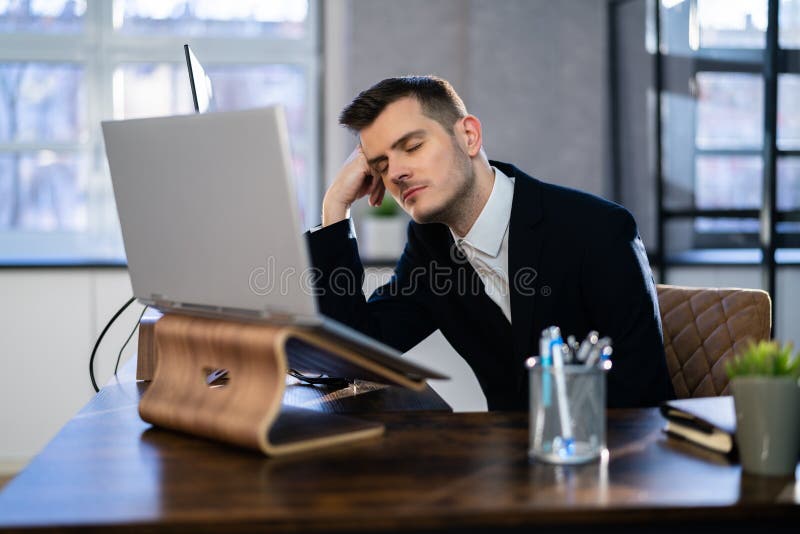 Bored Boss Man Sleeping stock image. Image of laptop - 240770183