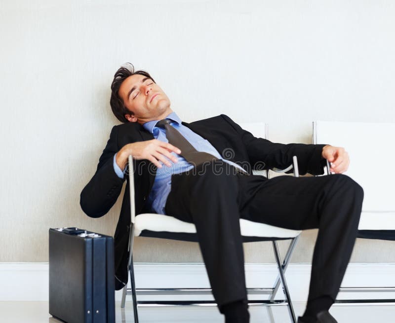 Bored Business Man Sleeping on Chair with Copyspace. Portrait of a ...