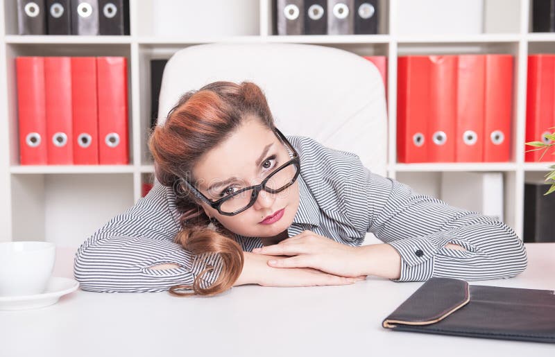 Bored Business Woman Working in Office Stock Image - Image of busy ...
