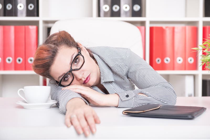 Bored Business Woman Working in Office Stock Image - Image of office ...