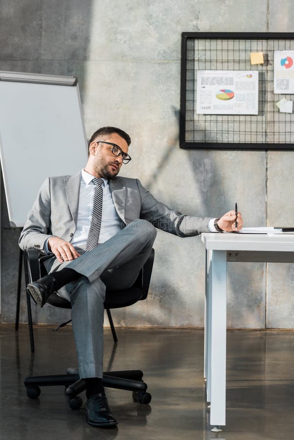 Bored Businessman Sitting at Workplace and Stock Image - Image of ...