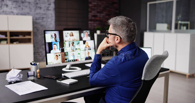 Bored Employee in Video Conference Training Stock Photo - Image of ...