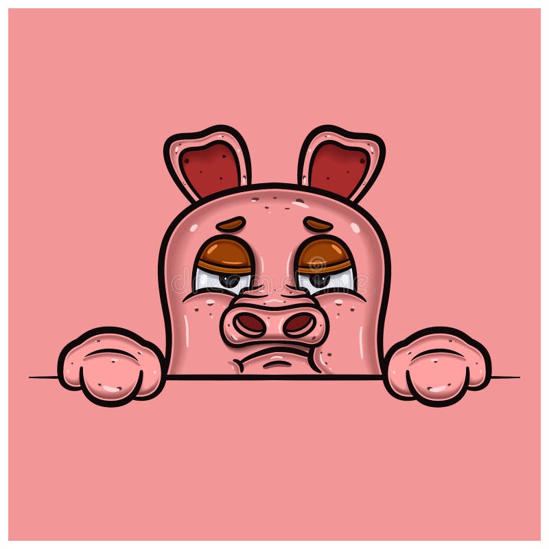 Bored Face Expression with Pig Cartoon. Stock Vector - Illustration of ...