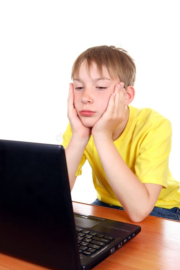 Bored Kid with Laptop stock photo. Image of isolated - 45367564