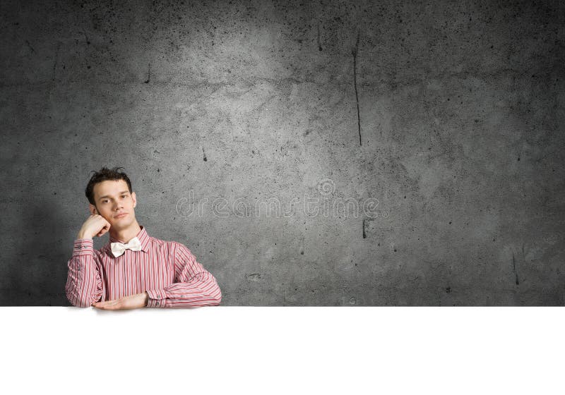 Bored man with banner stock image. Image of happy, shirt - 74504721