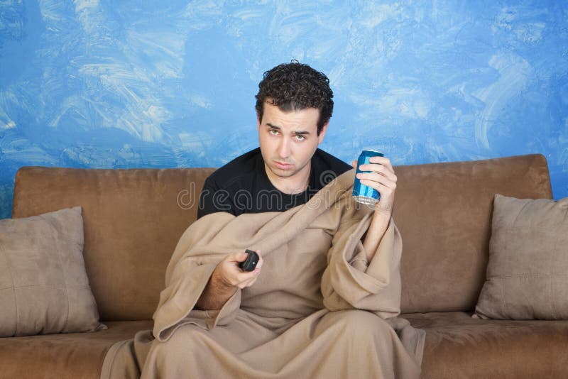 Bored Man with Remote Control Stock Image - Image of emotion, beer ...