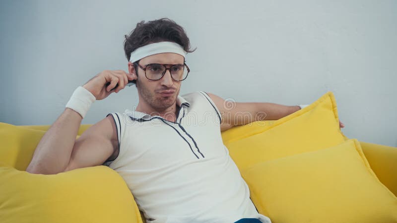 Bored Man in Retro Sportswear Sitting Stock Image - Image of retro ...