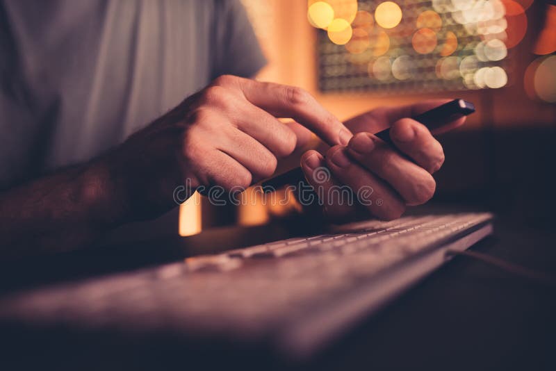 Bored Man Wasting Time Using Mobile Phone Stock Image - Image of casual ...