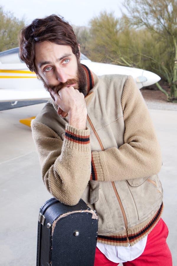 Bored Musician at the Airport with Guitar Stock Image - Image of beard ...