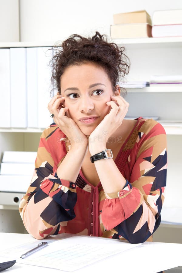 Woman boring at workplace stock image. Image of desktop - 35737045