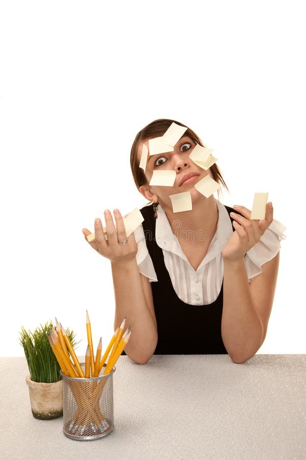 Bored Office Worker with Blank Sticky Notes Stock Image - Image of ...