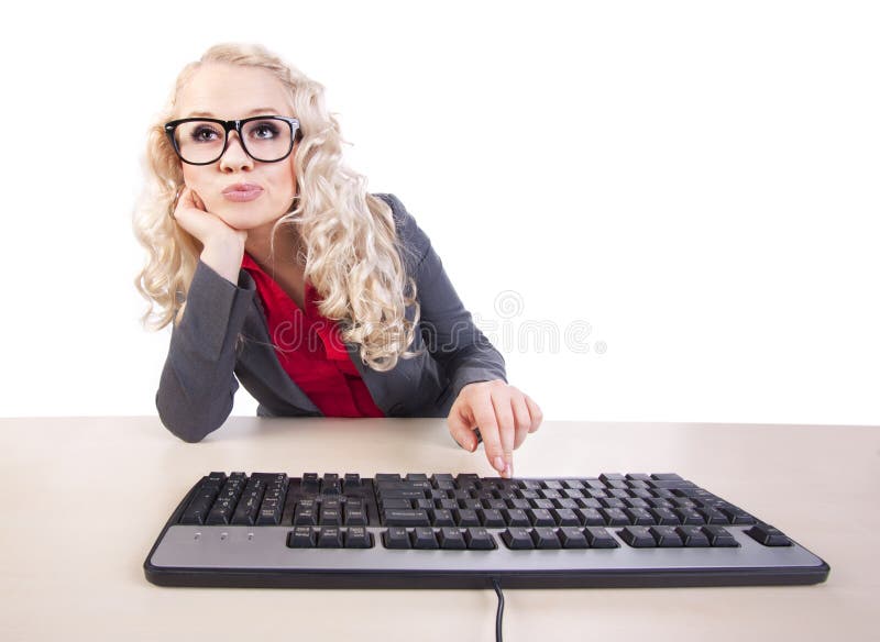 Bored Office Worker at a Computer Stock Photo - Image of keyboard ...