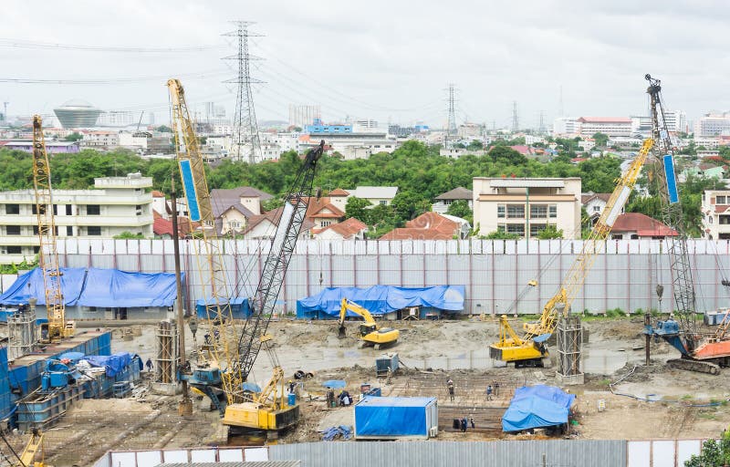 Bored Piling Workers are Drilling Mud Hole with Tripod Rig and S Stock ...