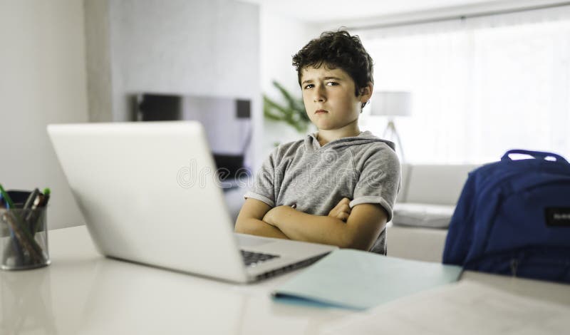 Bored and Sad Teen Student after Hard Work with Computer Stock Photo ...