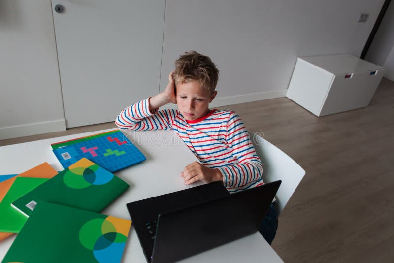 Bored and Sad Teenager Looking at Computer, Kid Tired of Online ...