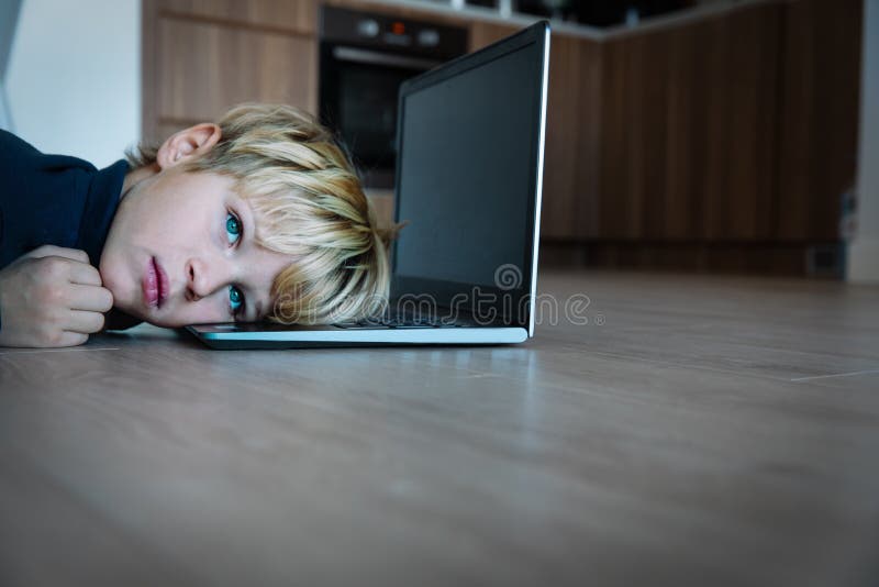 Bored and Sad Teenager Looking at Computer, Kid Tired of Online ...