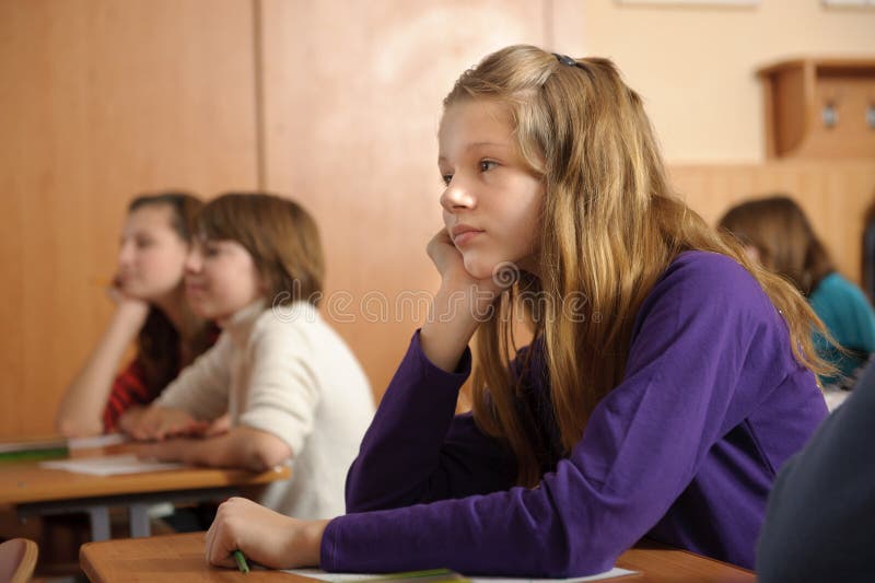 Bored schoolgirl stock photo. Image of desk, classmates - 14153272