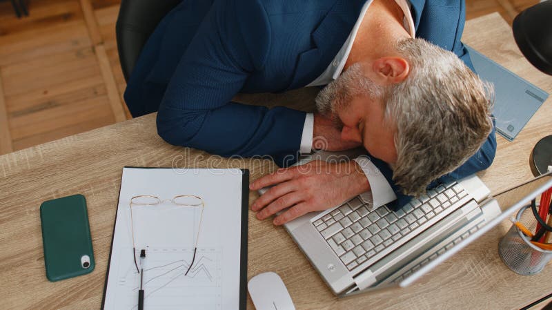 Bored Tired Sleepy Business Man Falling Asleep after Routine Work on ...