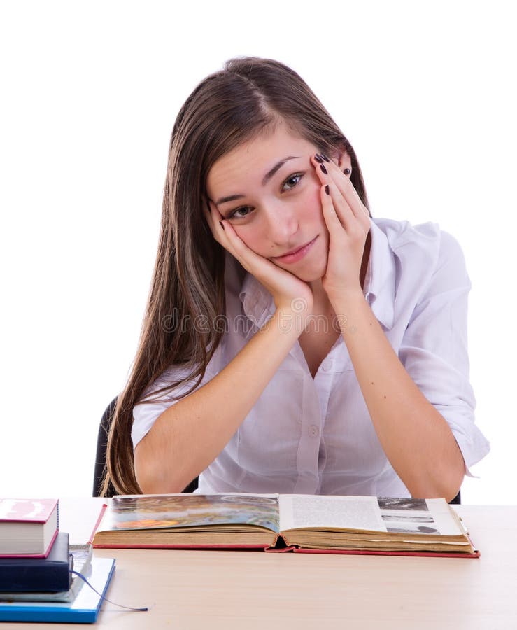 Young Girl Library Reading Book Stock Image - Image of homework ...