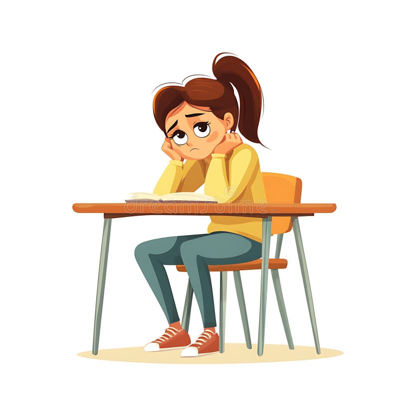 Bored Student Falling Asleep while Studying at School Desk. AI ...