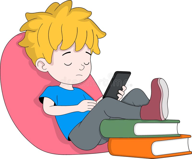 Bored Student Sitting with Smartphone and Books Illustration Stock ...