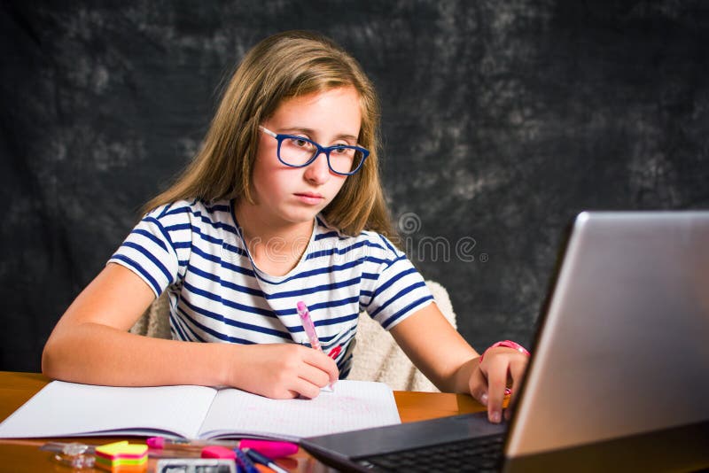Bored Girl Doing Homework at Home Stock Image - Image of homework, desk ...