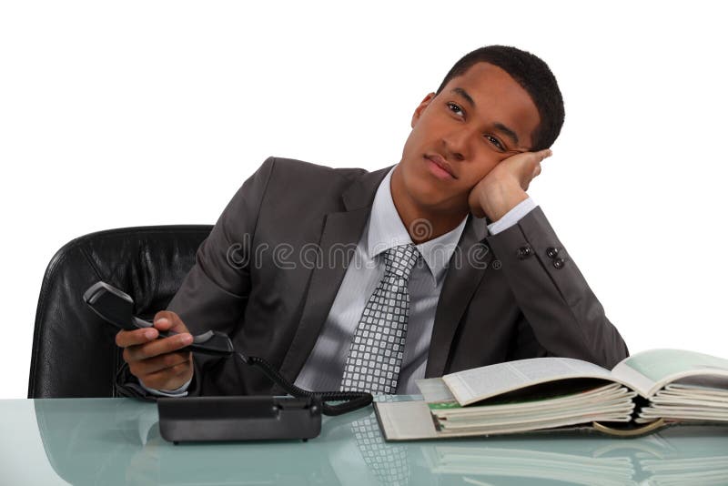 Bored Telephone Sales Worker Stock Photo - Image of overworked, sleepy ...