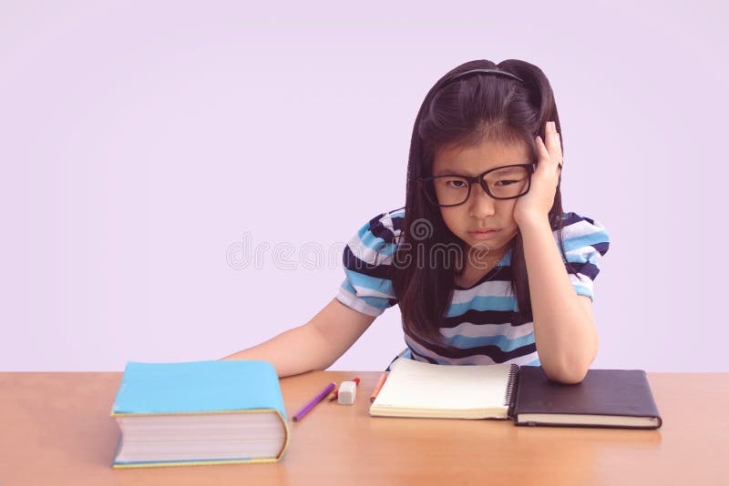 Bored and Tired Asian Student Girl Doing Homework Stock Photo - Image ...