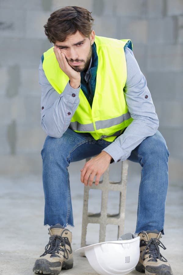 Bored Tired Builder at Work Stock Image - Image of thoughtful ...