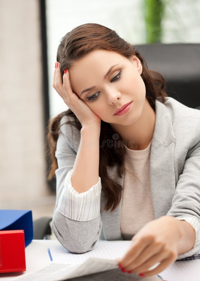 Bored and Tired Woman Behid the Table Stock Image - Image of bored ...
