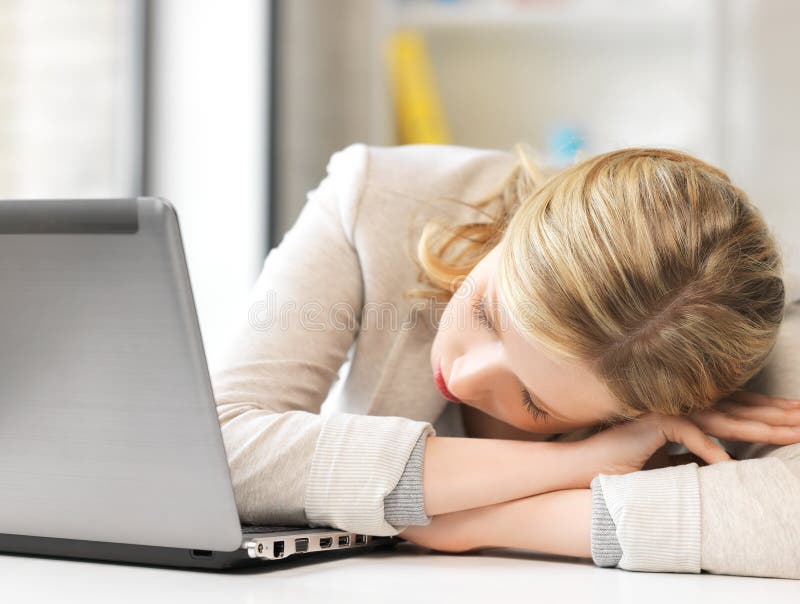 Bored and Tired Woman Sleeping on the Table Stock Image - Image of ...