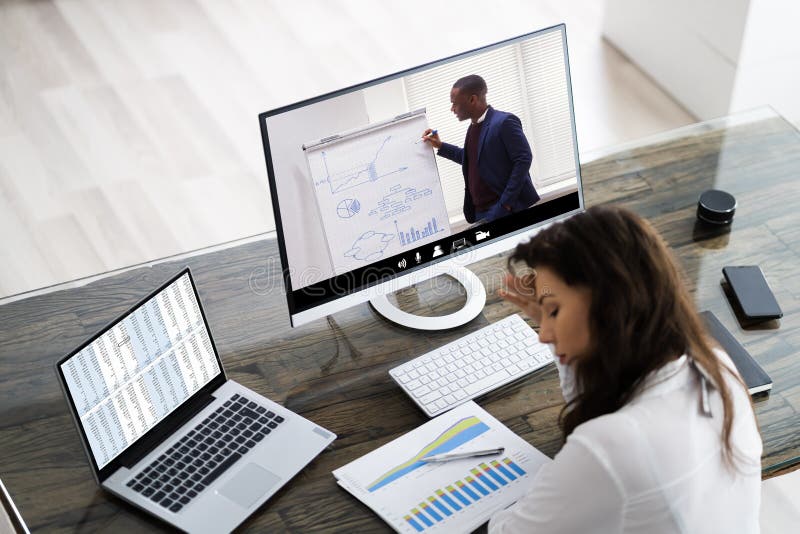 Bored Unhappy Woman Watching Lon Online Virtual Lecture Stock Photo ... Bored Unhappy Woman Watching Lon Online Virtual Lecture Stock Photo ...